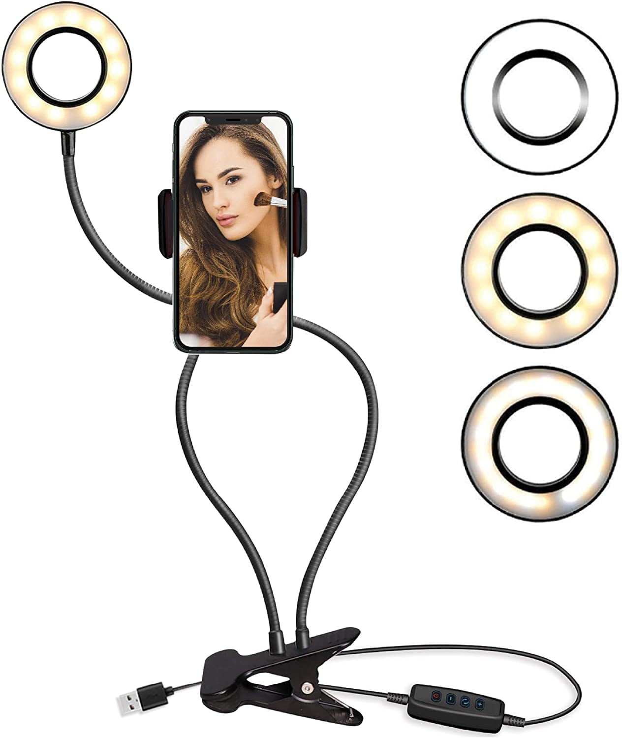 Flexible USB LED Selfie Ring Light with Phone Holder – Compatible with ...