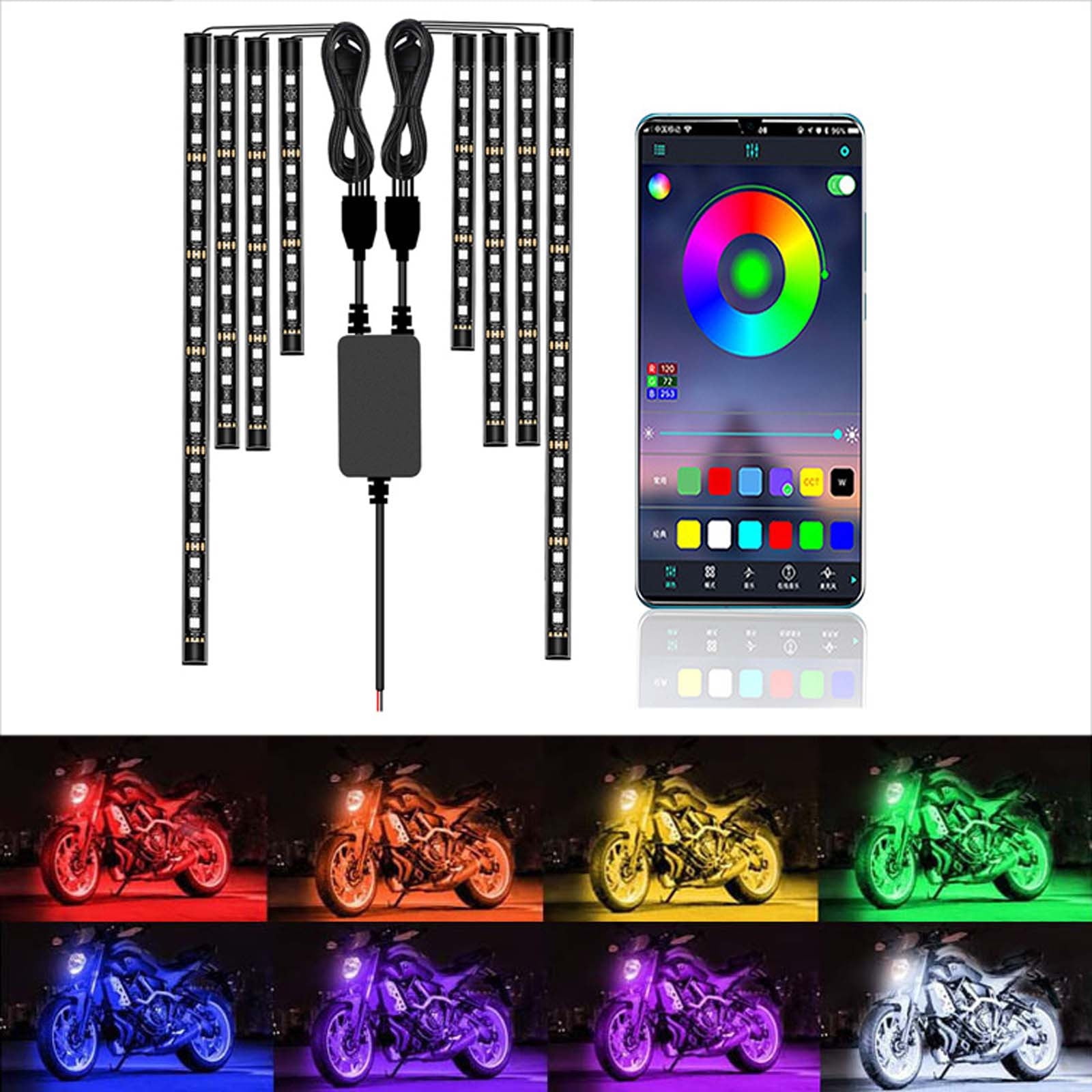 Flexible Waterproof Motorcycle LED Light Kit - Multi-Color Neon Strip ...