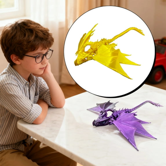 Flexible Wing 3D Printed Dragon, Articulated Fantasy Model, Movable Desk Decor, Collectible Gift ...
