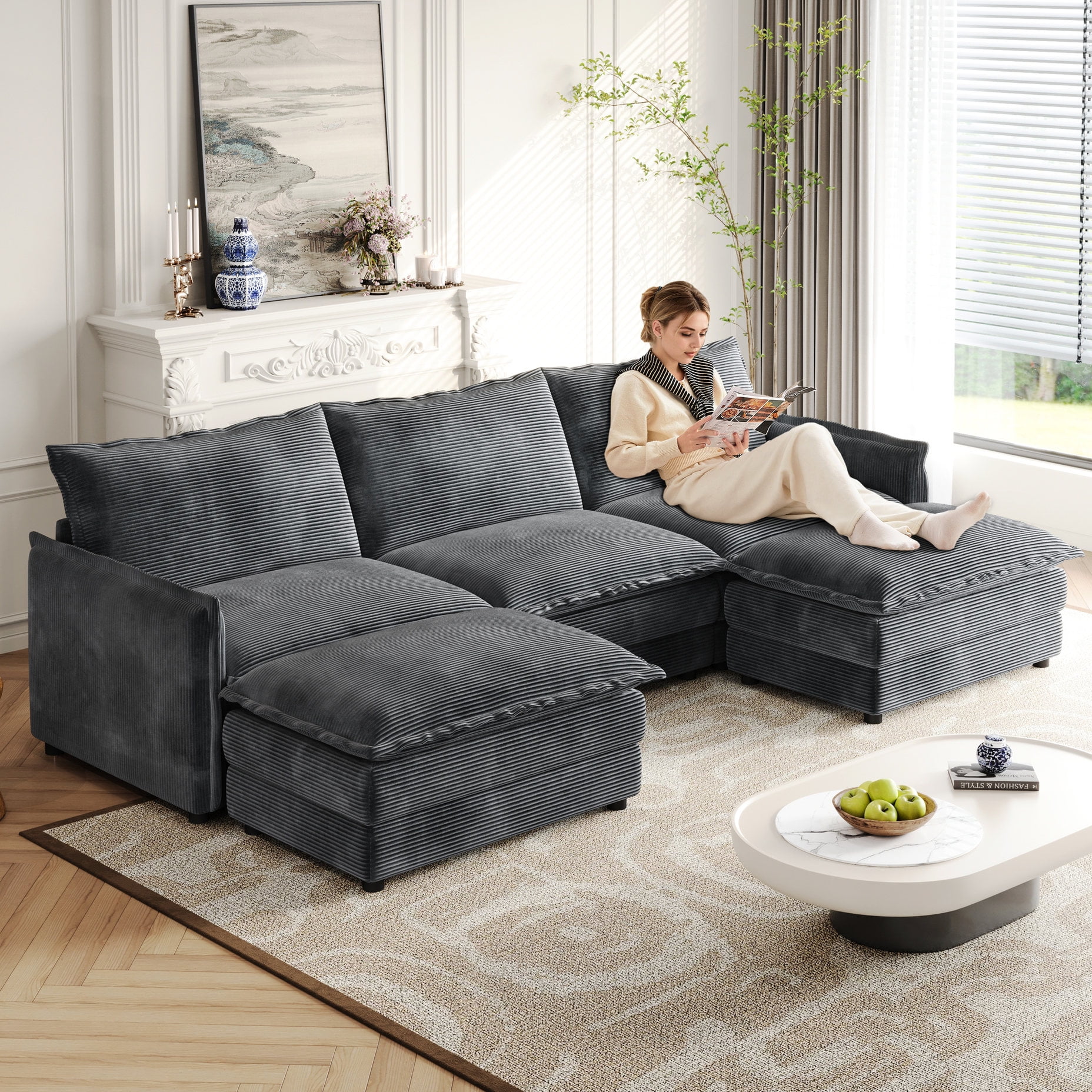 Flexible corduroy 5 - seat sofa set / Adapt to different home layouts ...