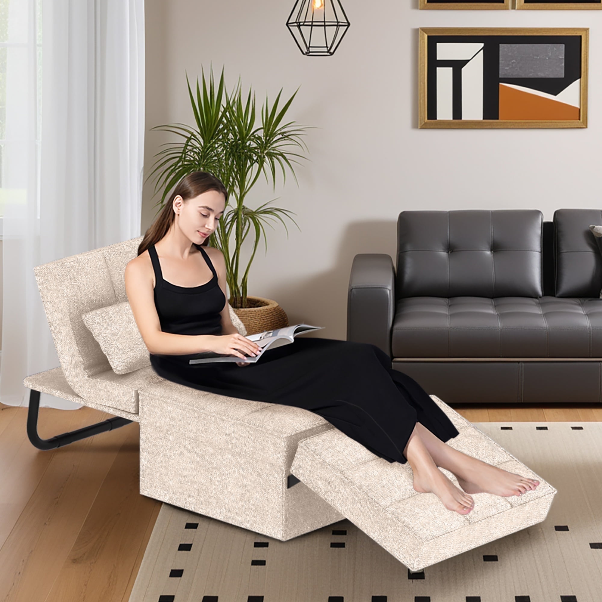 Flexispot 4-in-1 Convertible Ottoman Sofa Bed, Folding Sleeper Chair ...