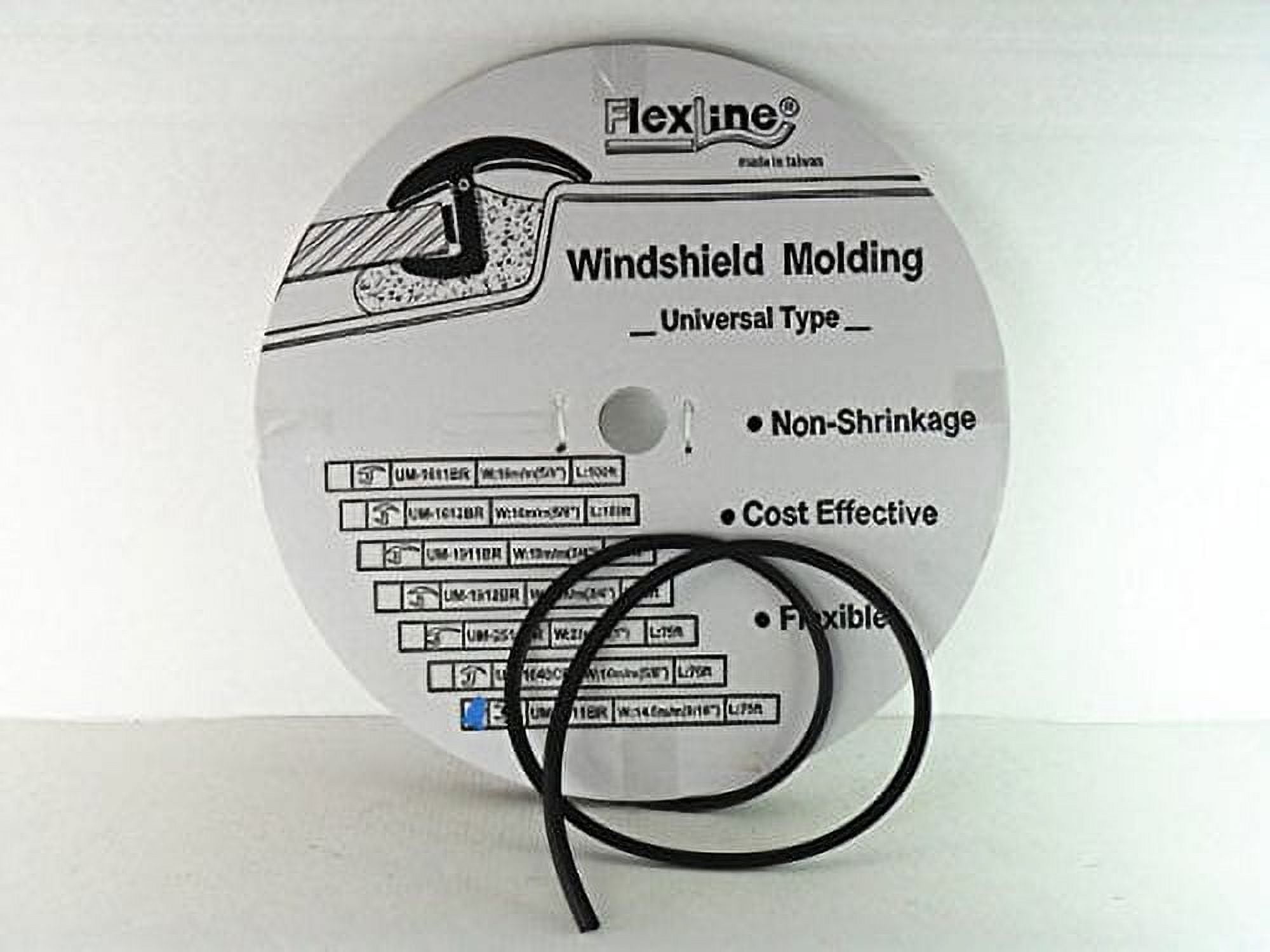 Flexline Universal Inverted Molding Trim Rubber for Auto Glass Windshield, 14.5mm Width, 75' FT ...