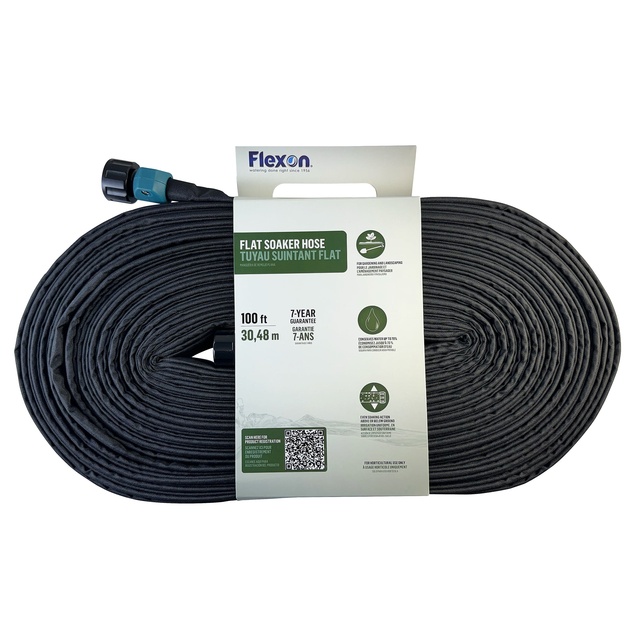Flexon Flat Soaker Hose, 100ft, Conserves Water, Even Soaking Above or ...