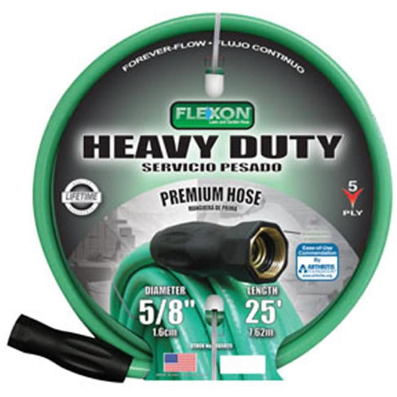 "Flexon Heavy Duty 5/8"" x 25ft Garden Hose, Green PVC, with Solid ...