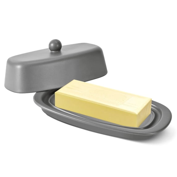 Flexzion Ceramic Gray European Butter Dish with Lid for Countertop (7 ...