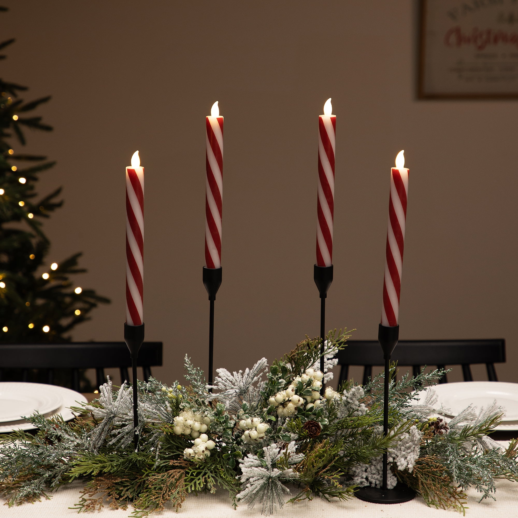 Northlight Candy Cane Striped Flameless Tapered Christmas Candles - 9.5 ...