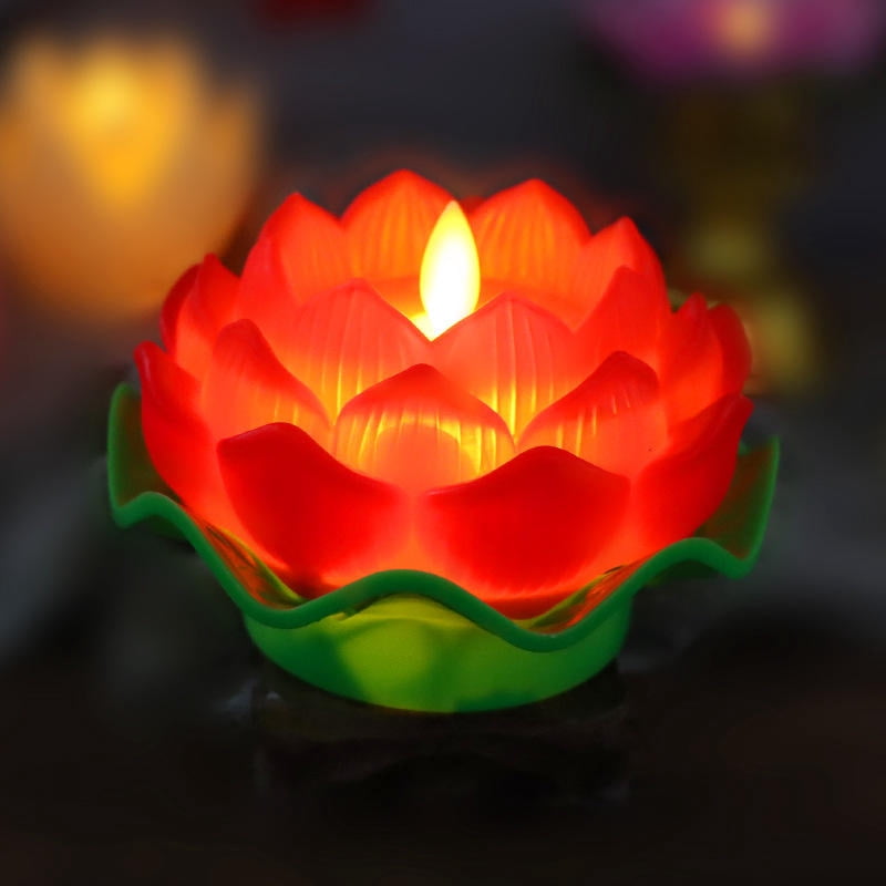 Flickering Flame LED Lotus Flowers Lamp Battery Operated Creative ...