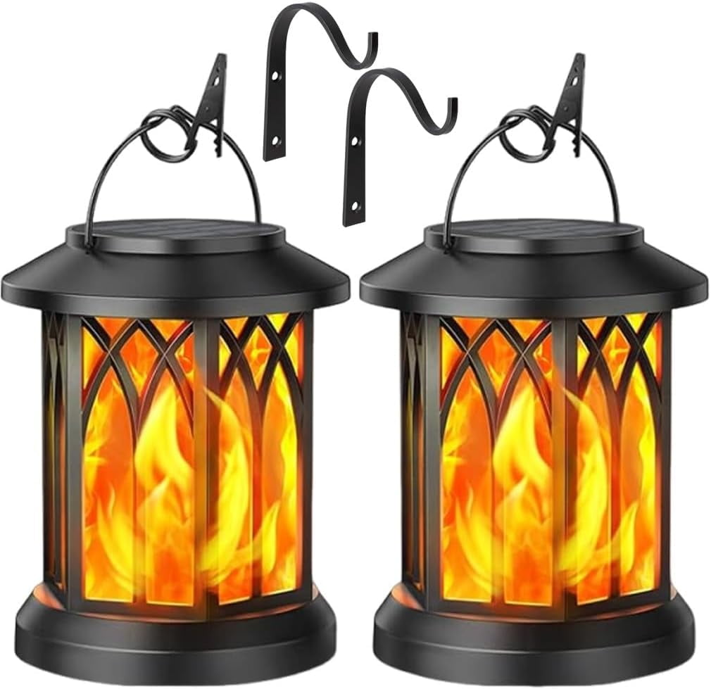 Flickering Flame Solar Lantern Outdoor Waterproof Light, Hanging Solar ...