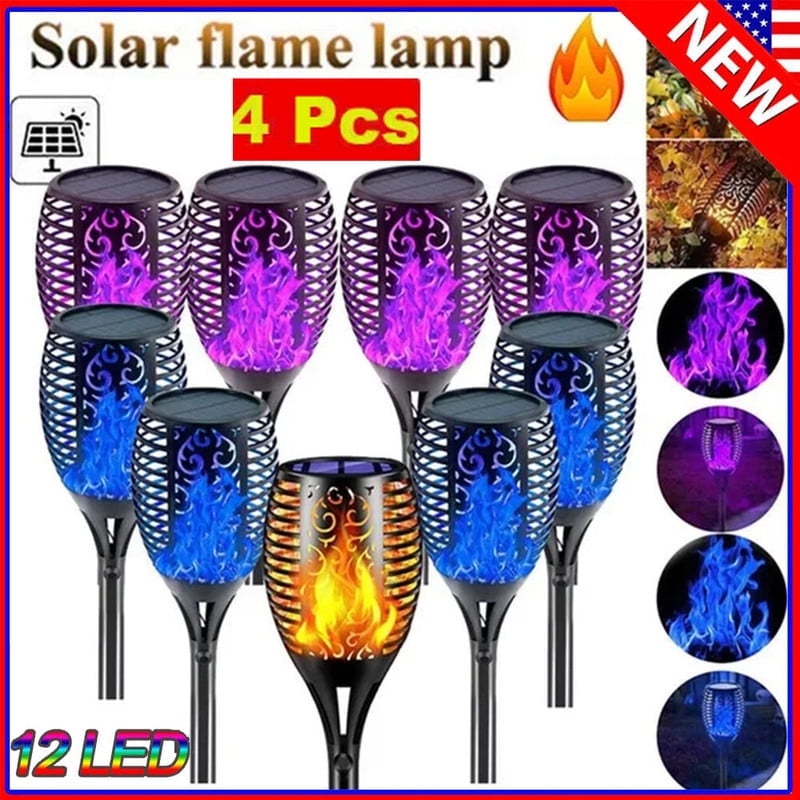 Flickering Flame Solar Tiki Torches 4 Pack Waterproof Outdoor Lighting ...