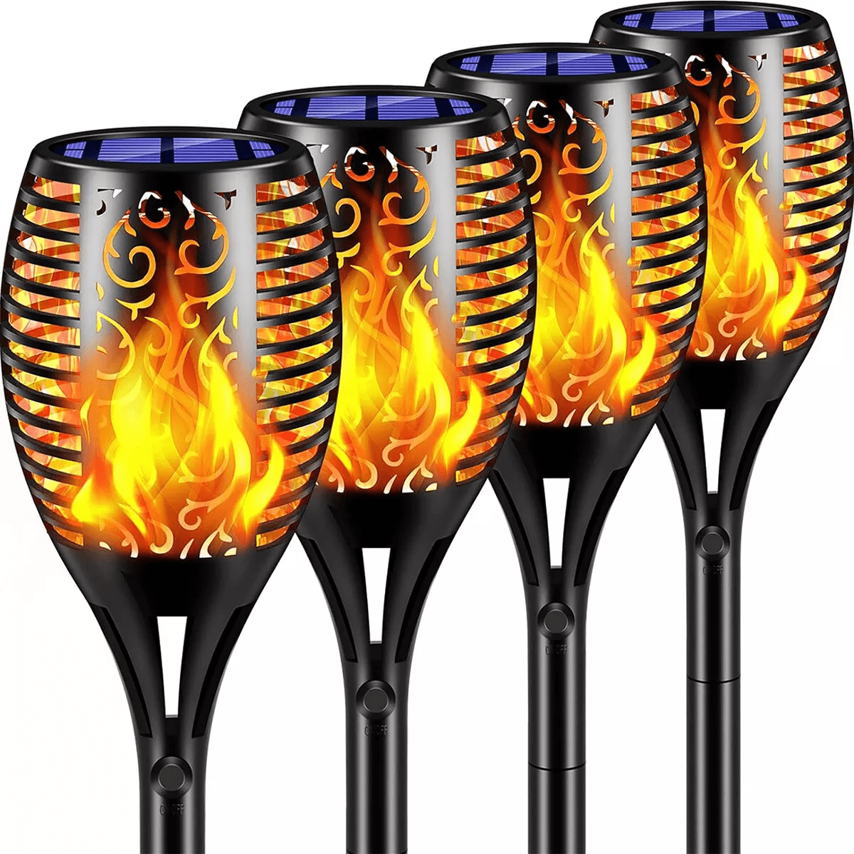Flickering Flame Solar Tiki Torches 4 Pack Waterproof Outdoor Lighting ...