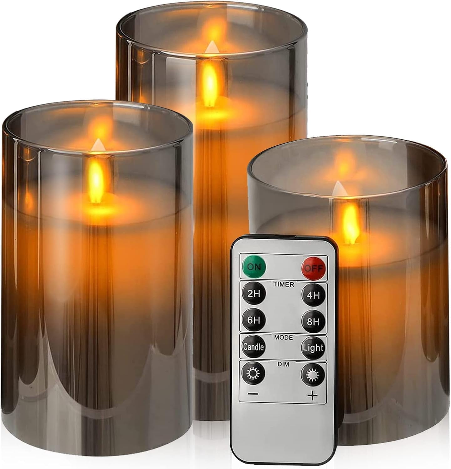Goldprice, Flickering Flameless Candles, Set of 3, Gray Glass Effect ...