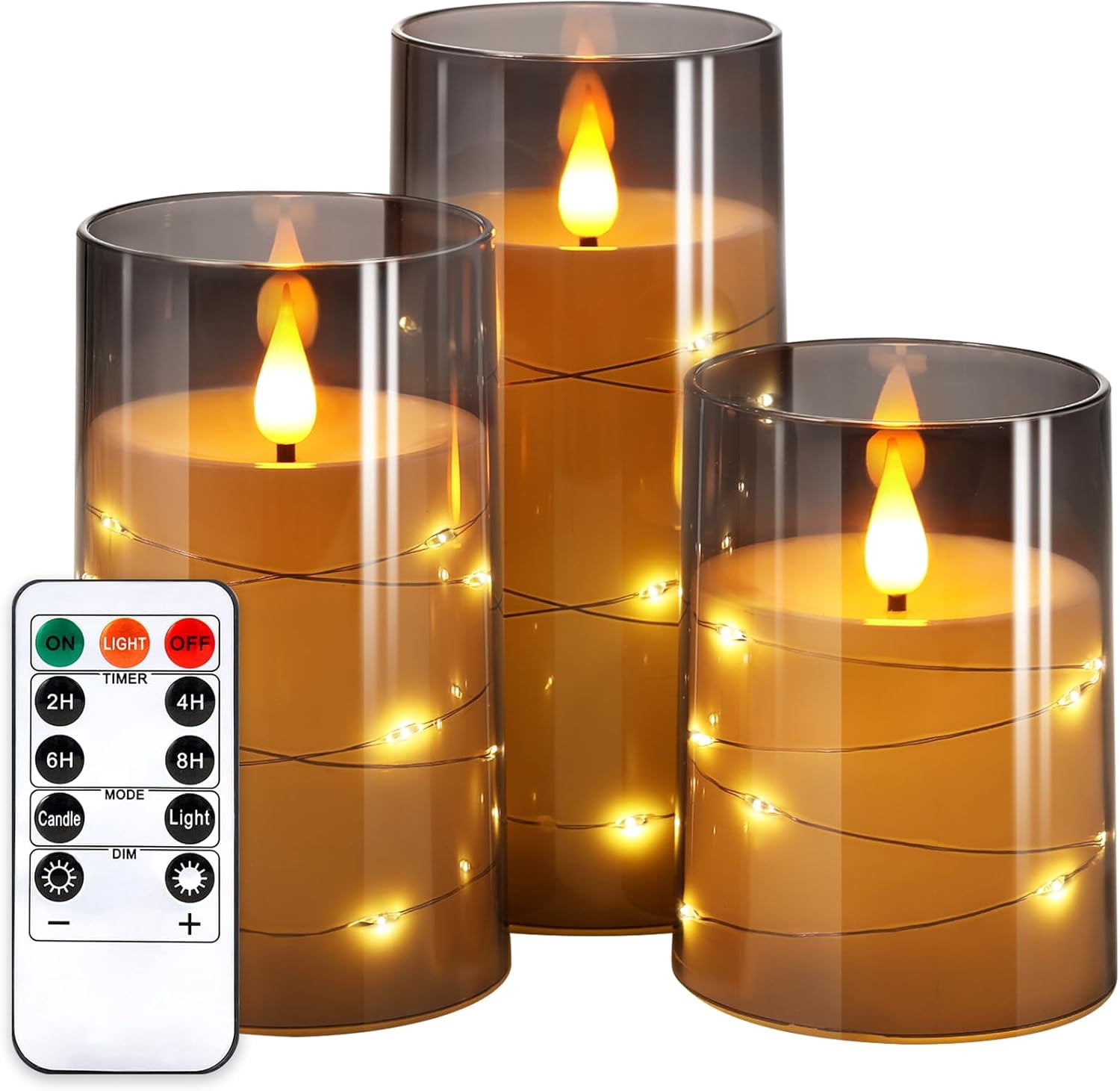 Flickering Flameless Candles: Built-in Star String Lights 3D Wick ...
