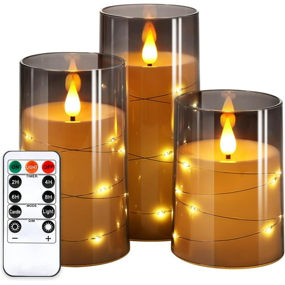 Flickering Flameless Candles: Built-in Star String Lights 3D Wick ...