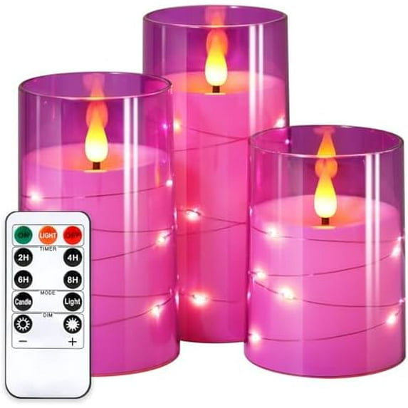 Flickering Flameless Candles: Built-in Star String Lights 3D Wick ...