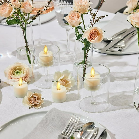 Flickering Flameless Ivory Tealights - Warm LED Light Flame Votives ...