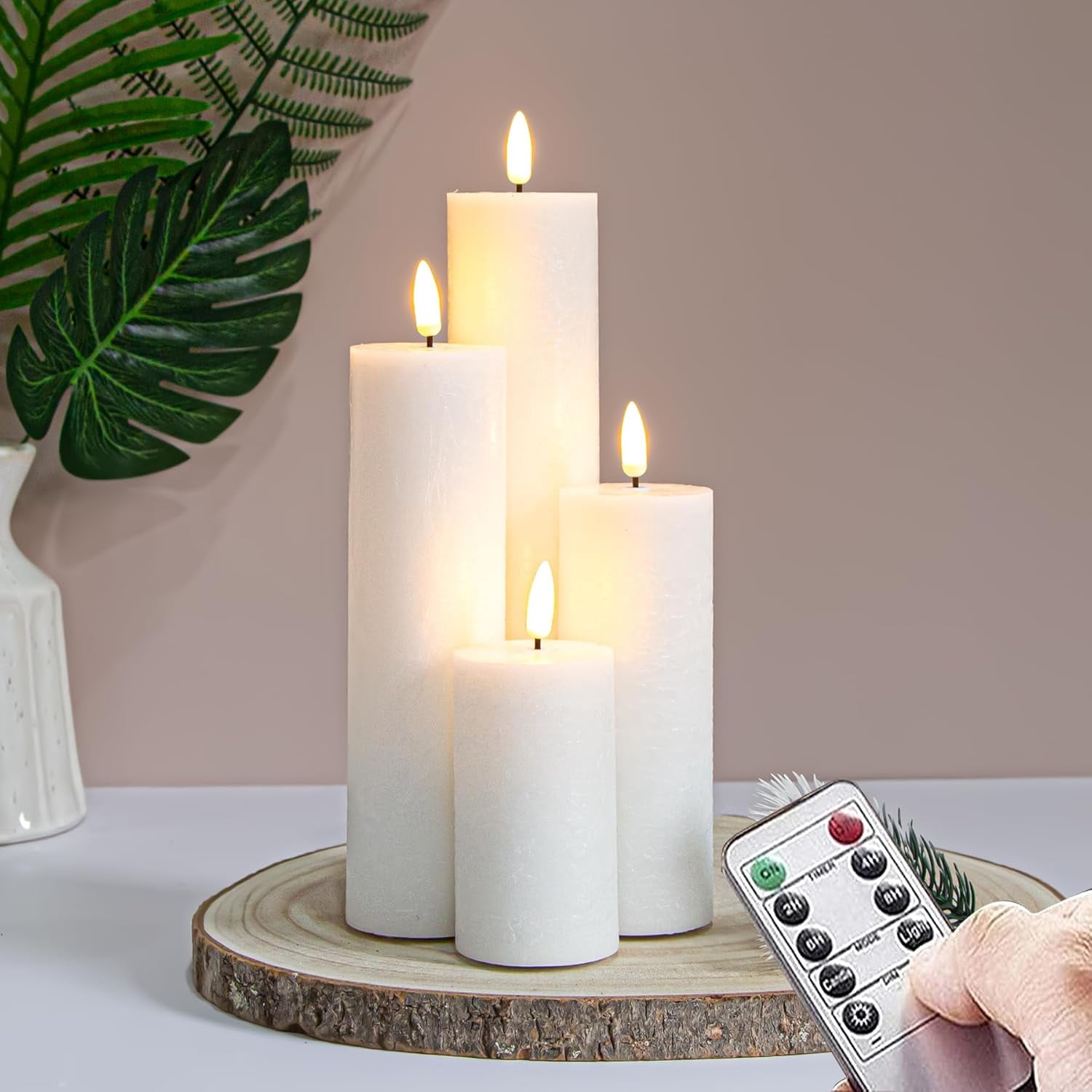 Flickering Flameless Pillar Candles with Remote Control and Cycle Timer ...