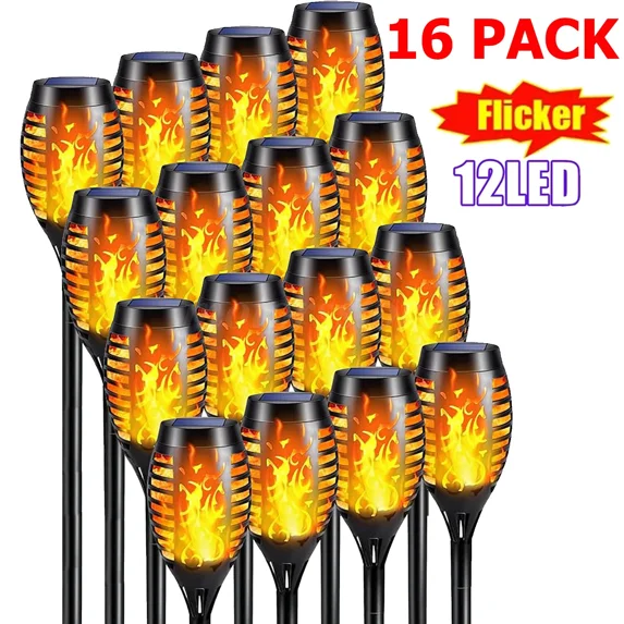 Flickering LED Solar Flame Torch Light Outdoor Garden Yard Lawn Pathway ...