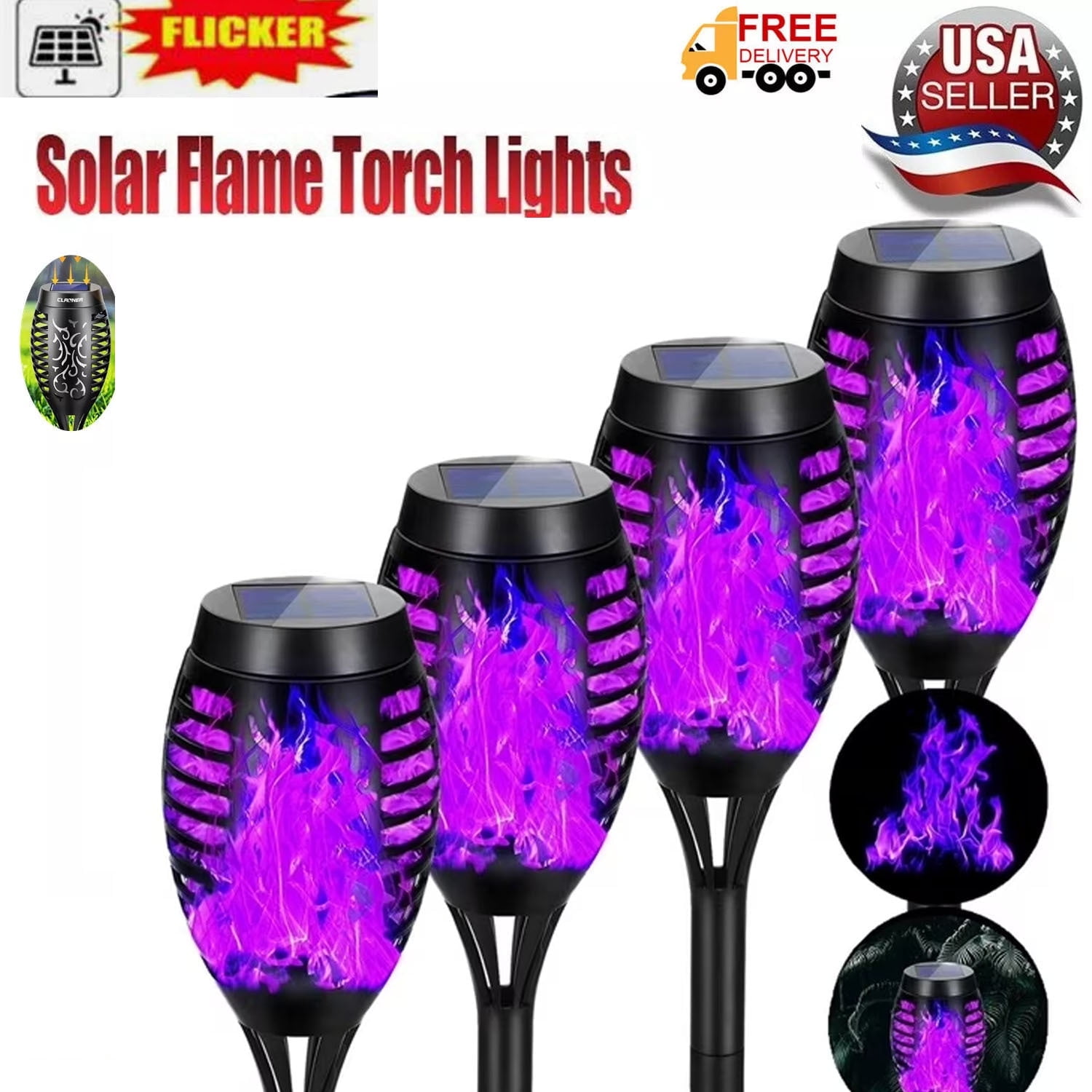 landscape lighting,Flame solar light,Flicker Solar light 4 pack ...