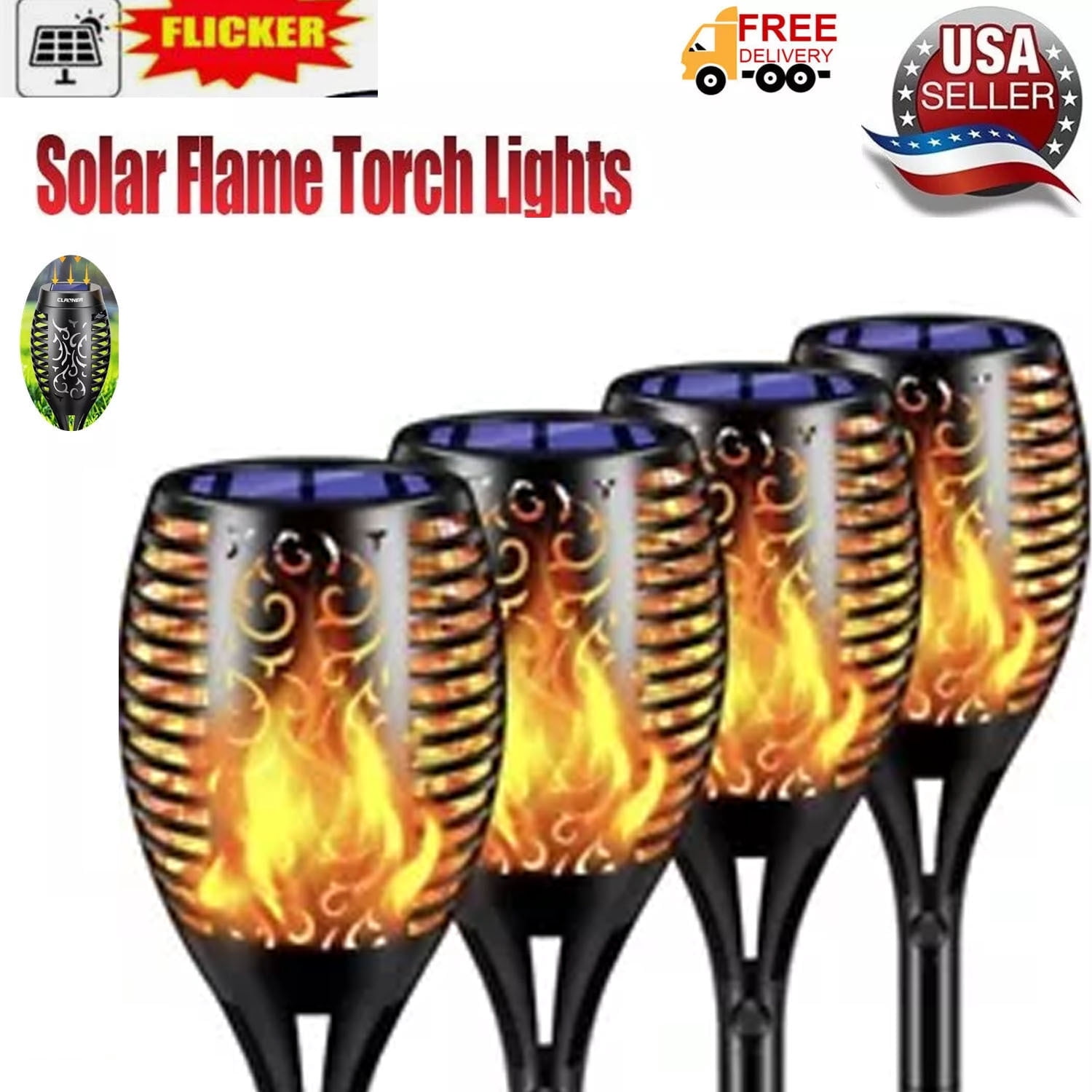 landscape lighting,Flame solar light,Flicker Solar light 4 pack ...