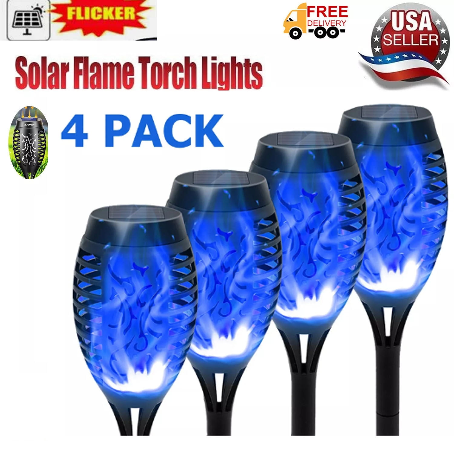 landscape lighting,Flame solar light,Flicker Solar light 4 pack ...