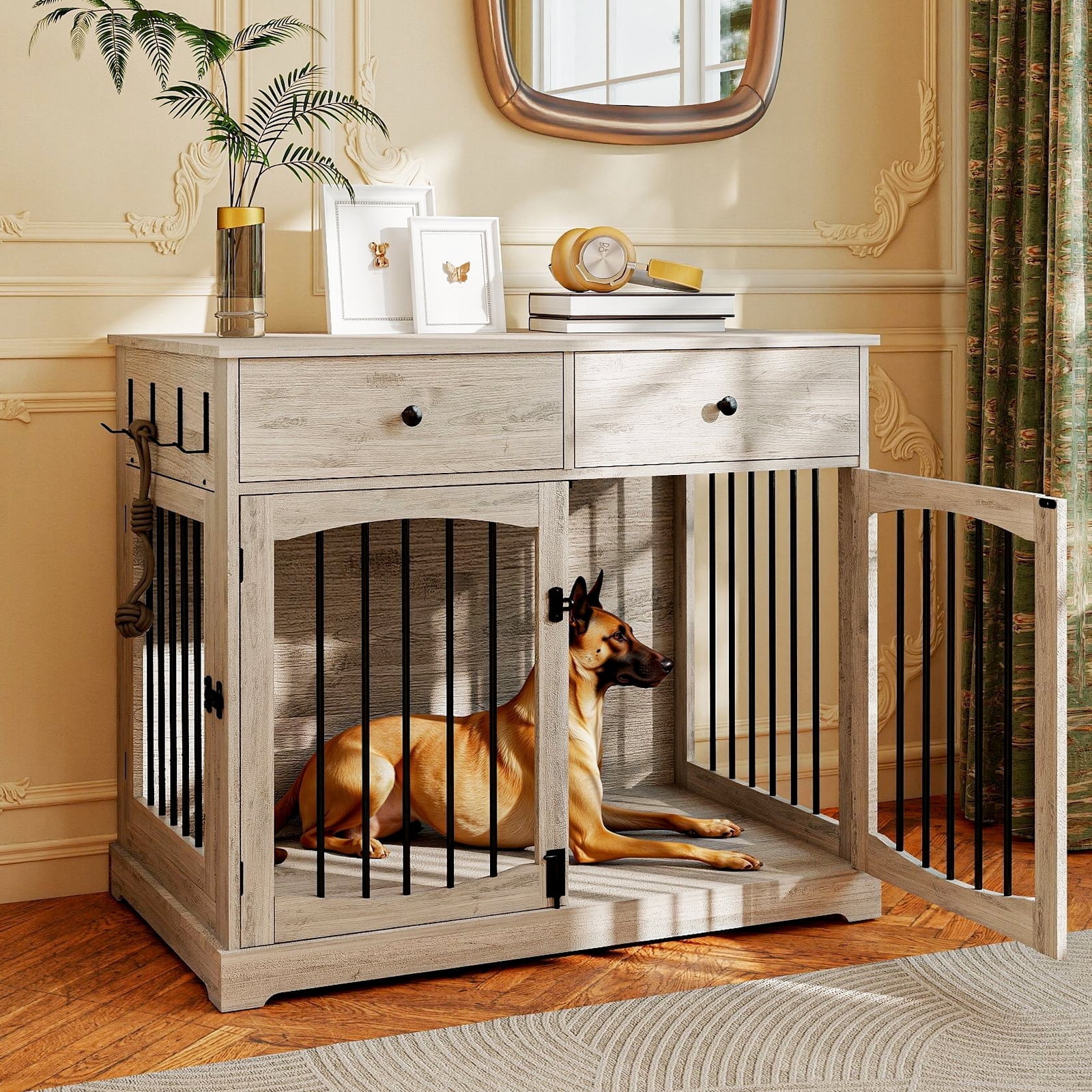 Flictozena 40 Inch Dog Crate Furniture - House Style Wooden Pet Kennel ...