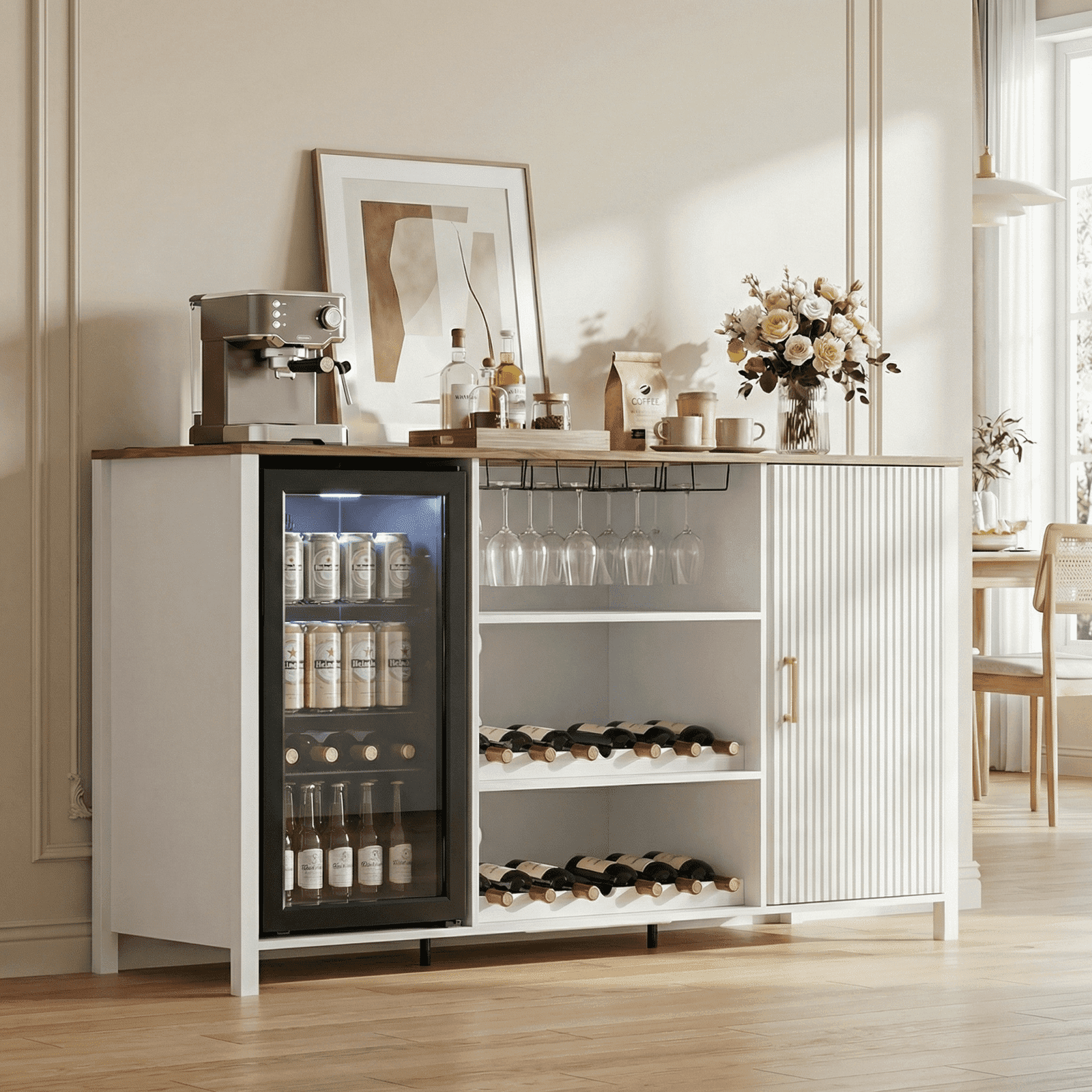 Flictozena 70" Large Coffee Bar Cabinet, Mini Fridge Cabinet with Power ...