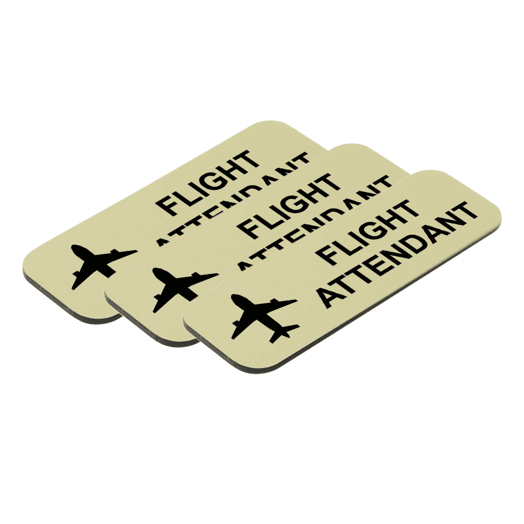 Flight Attendant 1x3" Name Tag/Badge, Brushed Gold, (3 Pack ...