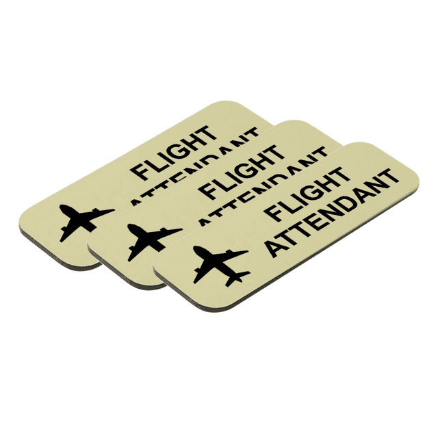 Flight Attendant 1x3" Name Tag/Badge, Brushed Gold, (3 Pack ...