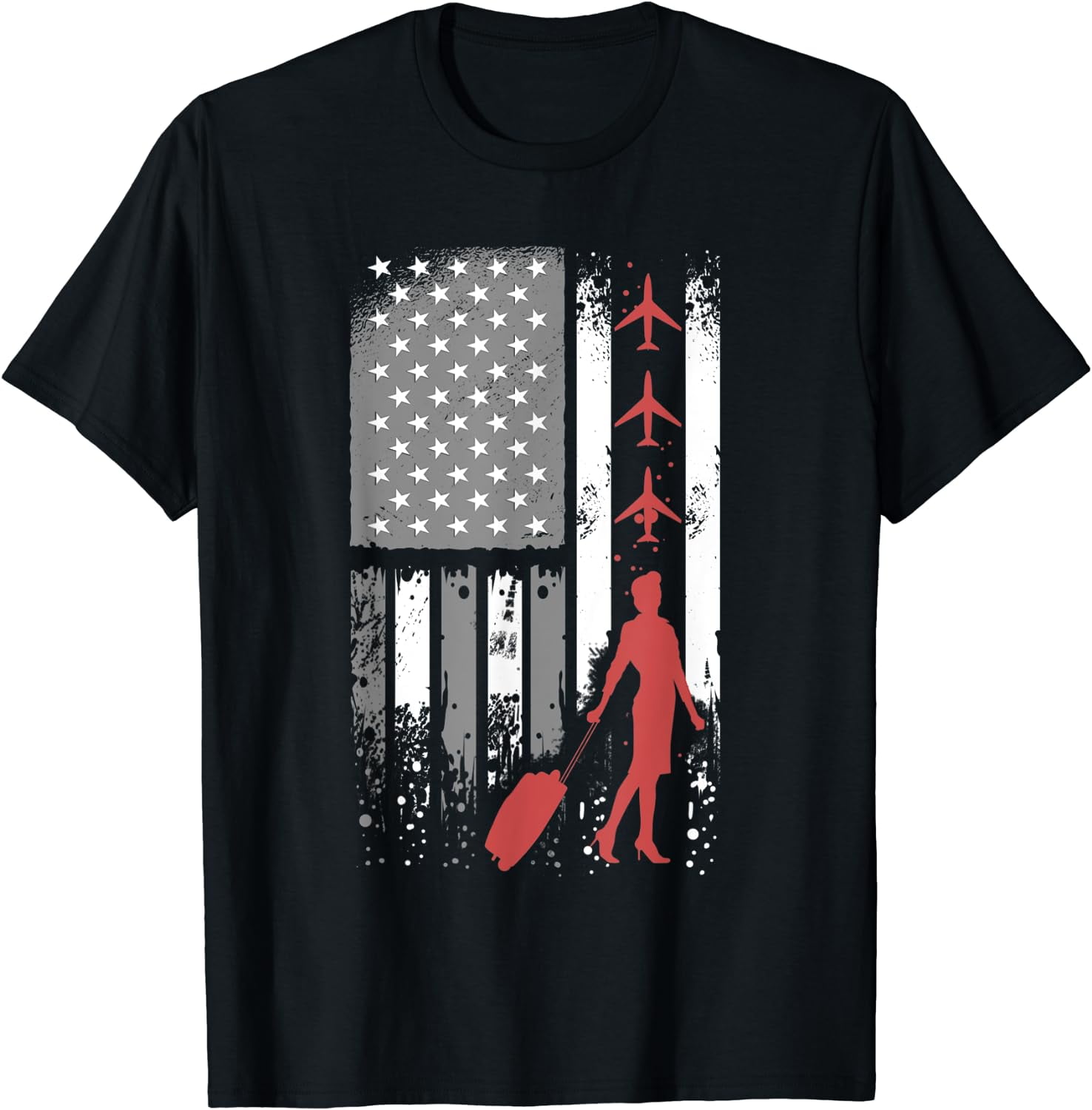Flight Attendant - Air Hostess US Flag Airline Stewardess T-Shirt Black ...
