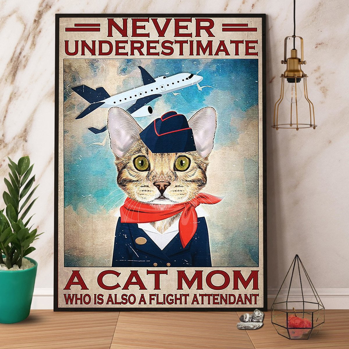 Flight Attendant Cute Cat Never Underestimate A Cat Mom Plane Blue Sky ...