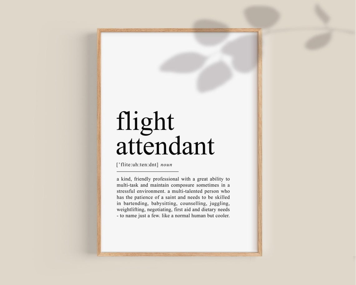 Flight Attendant Definition Poster Cabin Crew Gifts, Aircraft Attendent ...