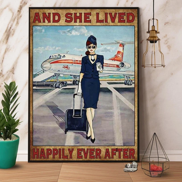 Flight Attendant She Lived Happily Ever After Plane Vertical Paper ...