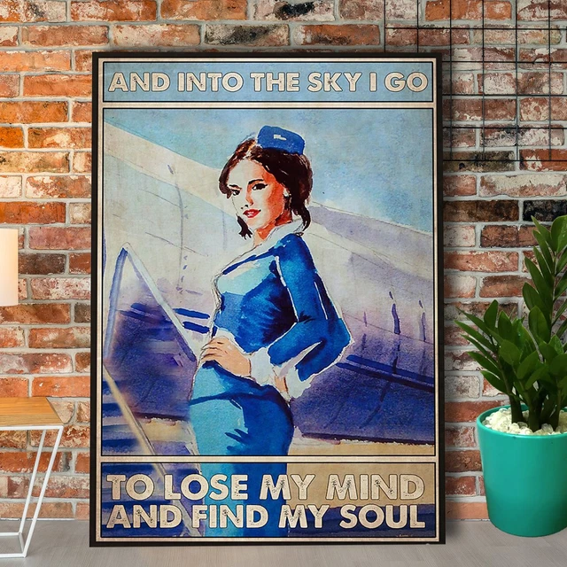 Flight Attendant And Into The Sky I Go Plane Blue Sky Paper Poster No ...