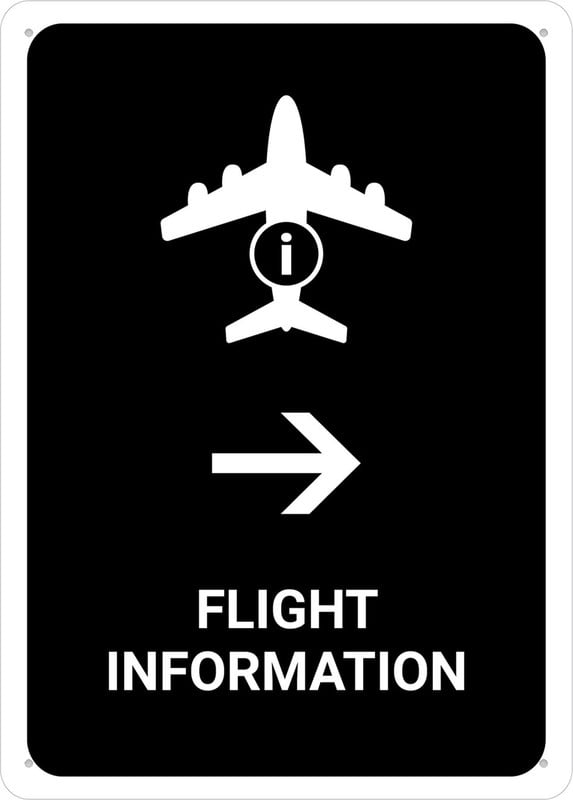 Flight Information With Right Arrow Black Portrait Sign For Home 12X8 ...