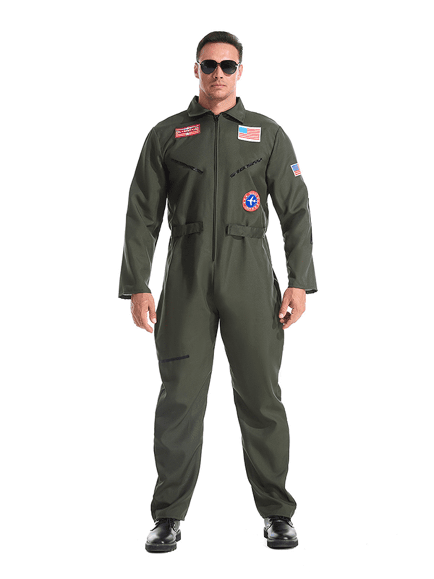 Flight Pilot Jumpsuit Halloween Cosplay Costume for Men Women Green ...