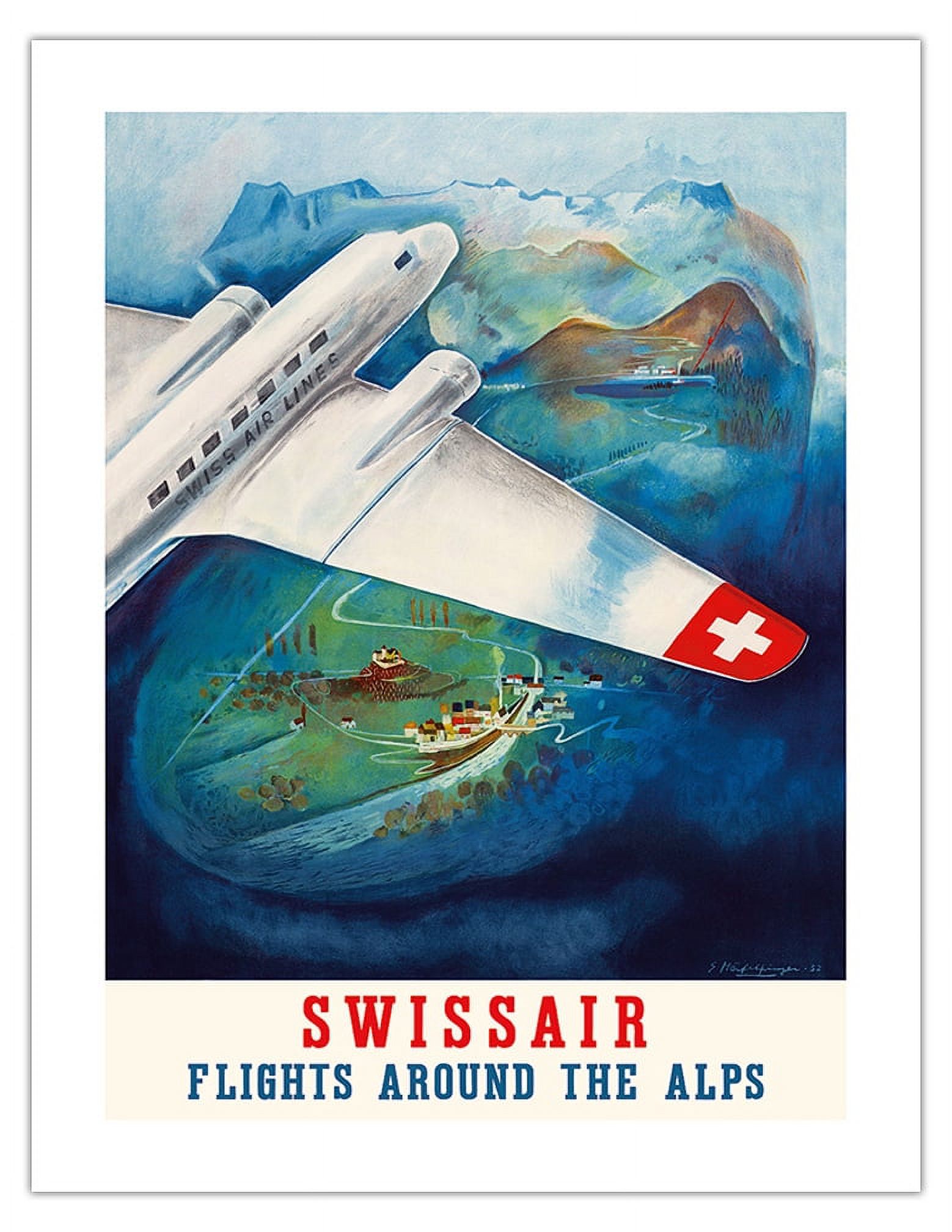 Flights around the Alps - Swissair - Vintage Airline Travel Poster by ...
