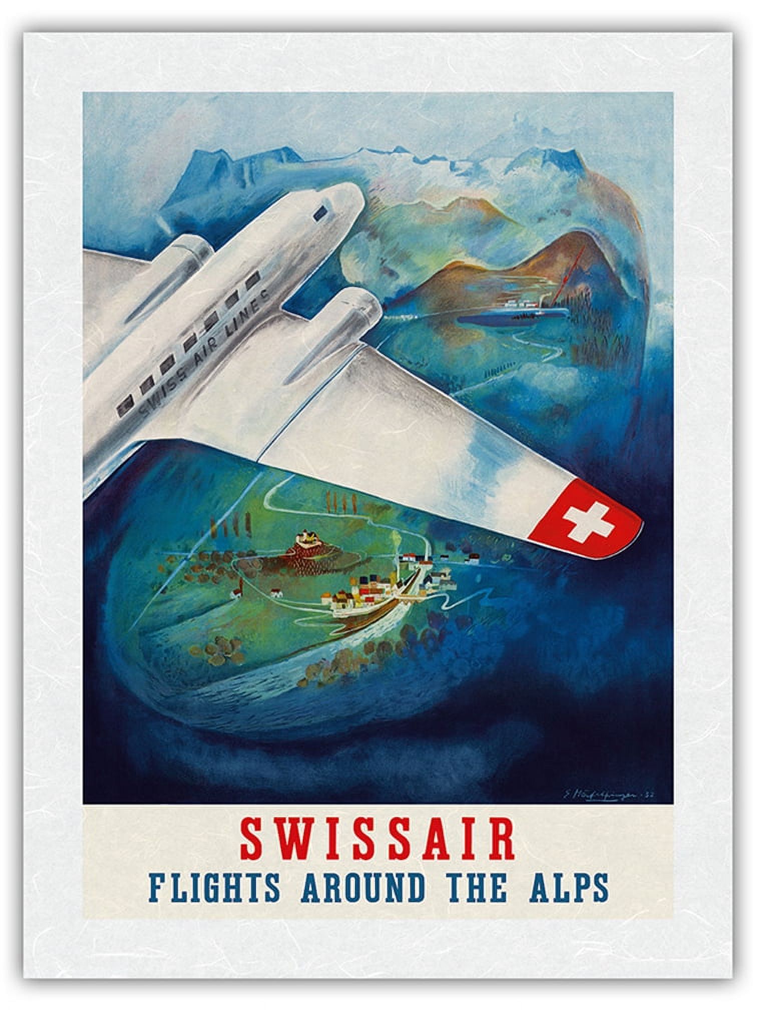 Flights around the Alps - Swissair - Vintage Airline Travel Poster by ...