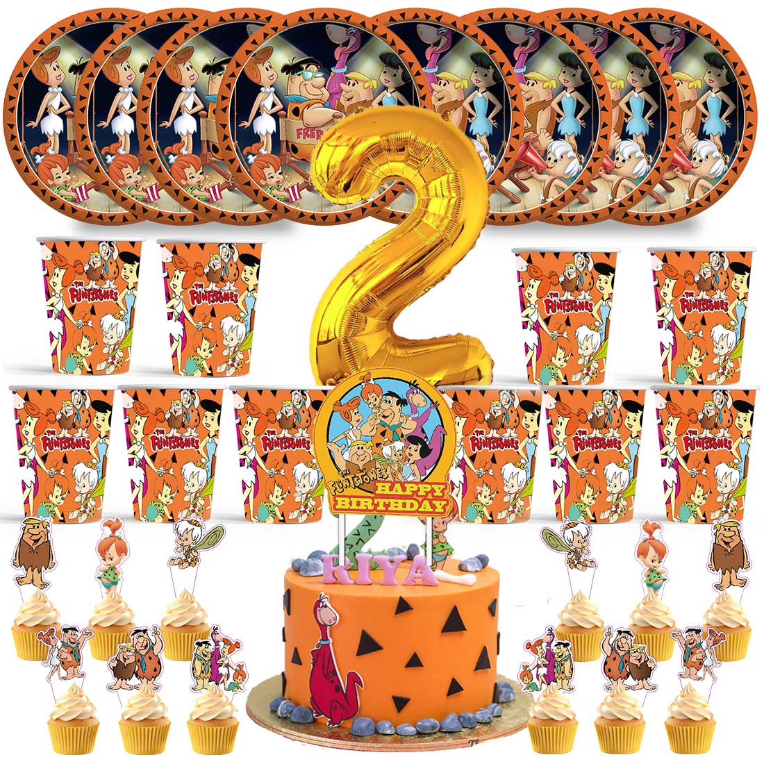 Flintstones Birthday 2nd Cups Party Supplies Plates Fans Decorations ...