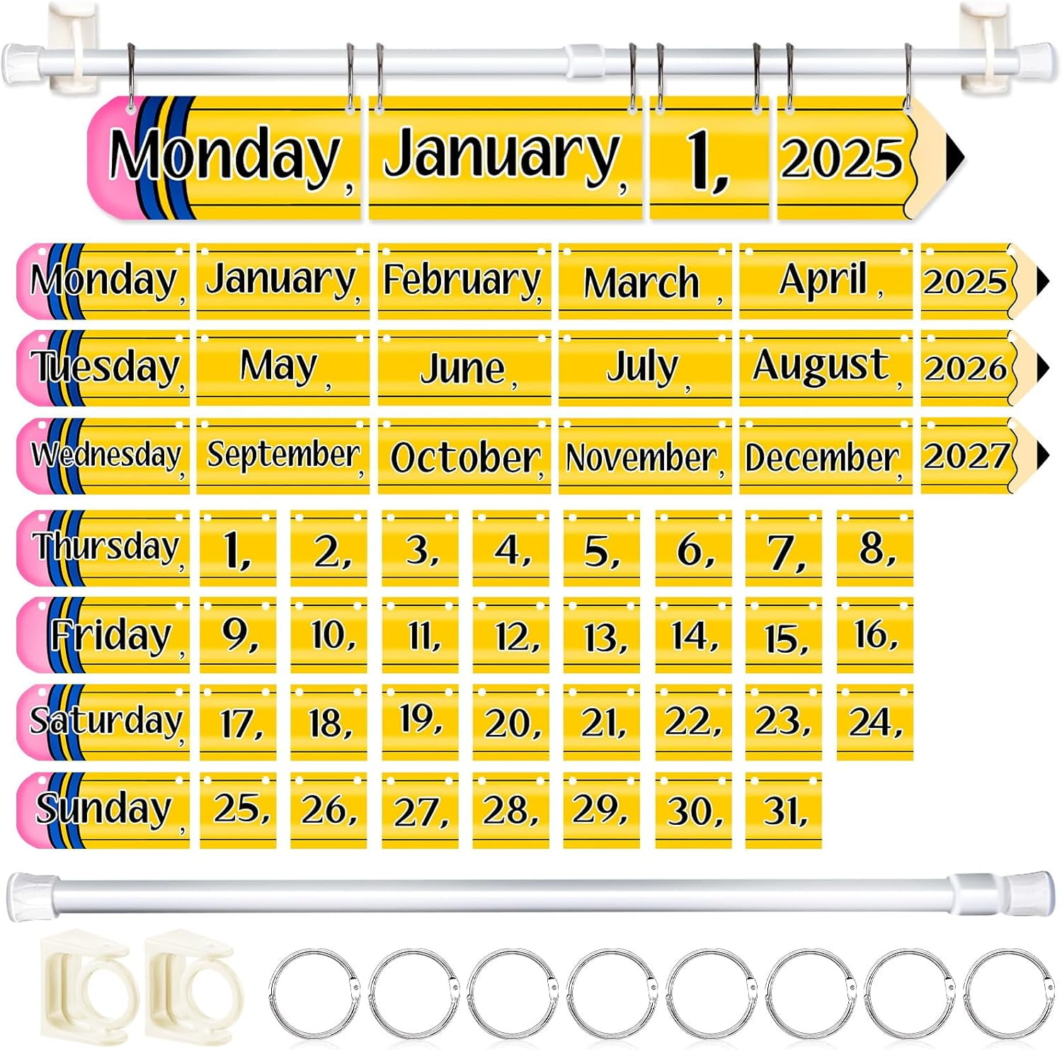 Flip Calendar for Classroom Decor, Pencil Calendar Bulletin Board Set ...