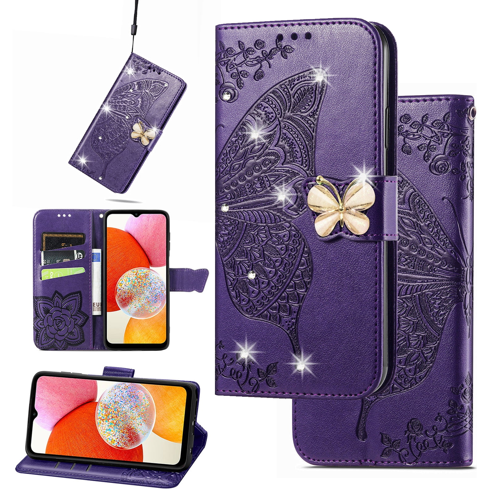 Flip Case for Samsung Galaxy A26 5G, Crystal Butterfly PU Leather Wallet Case for Women Magnetic ...