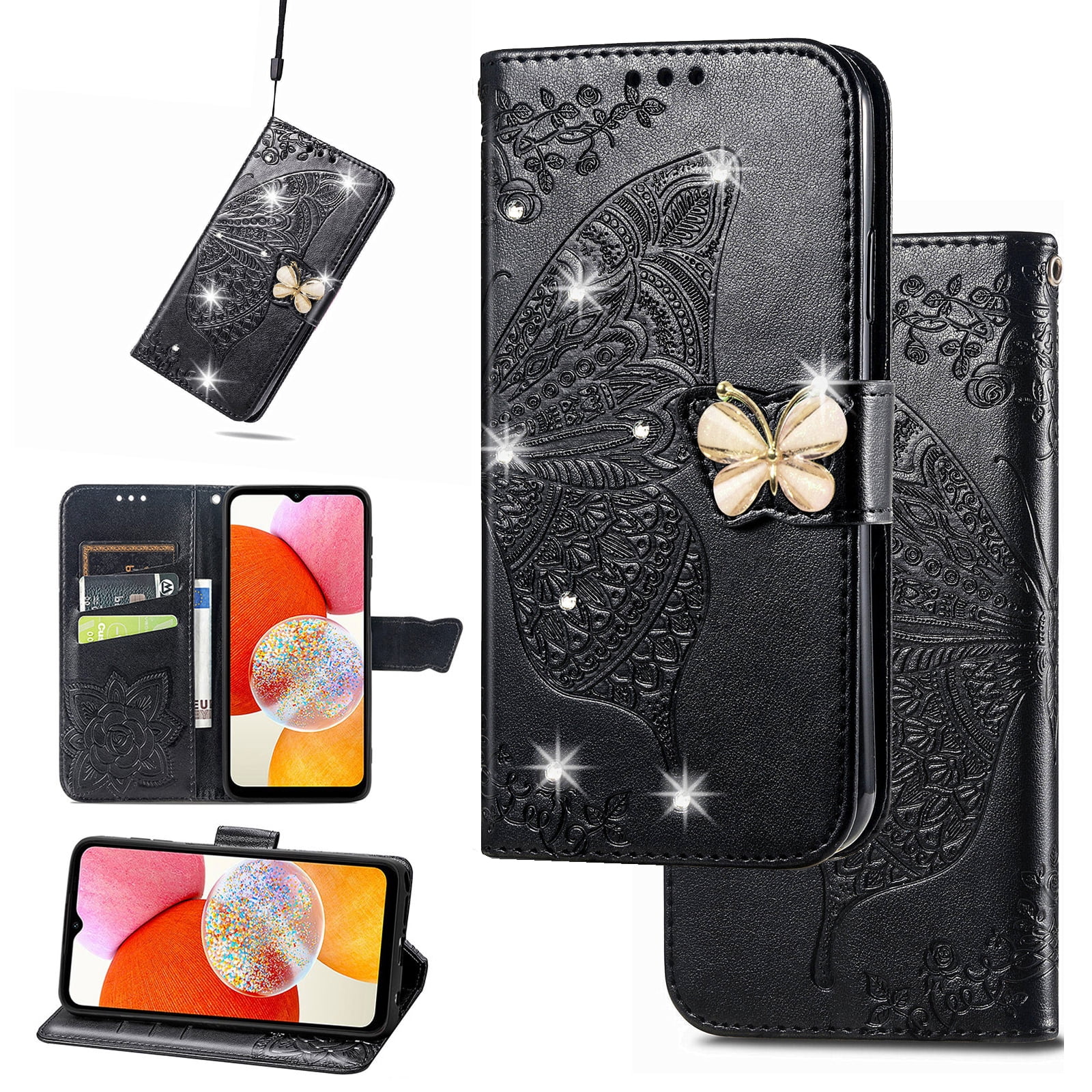 Flip Case for Samsung Galaxy A26 5G, Crystal Butterfly PU Leather Wallet Case for Women Magnetic ...