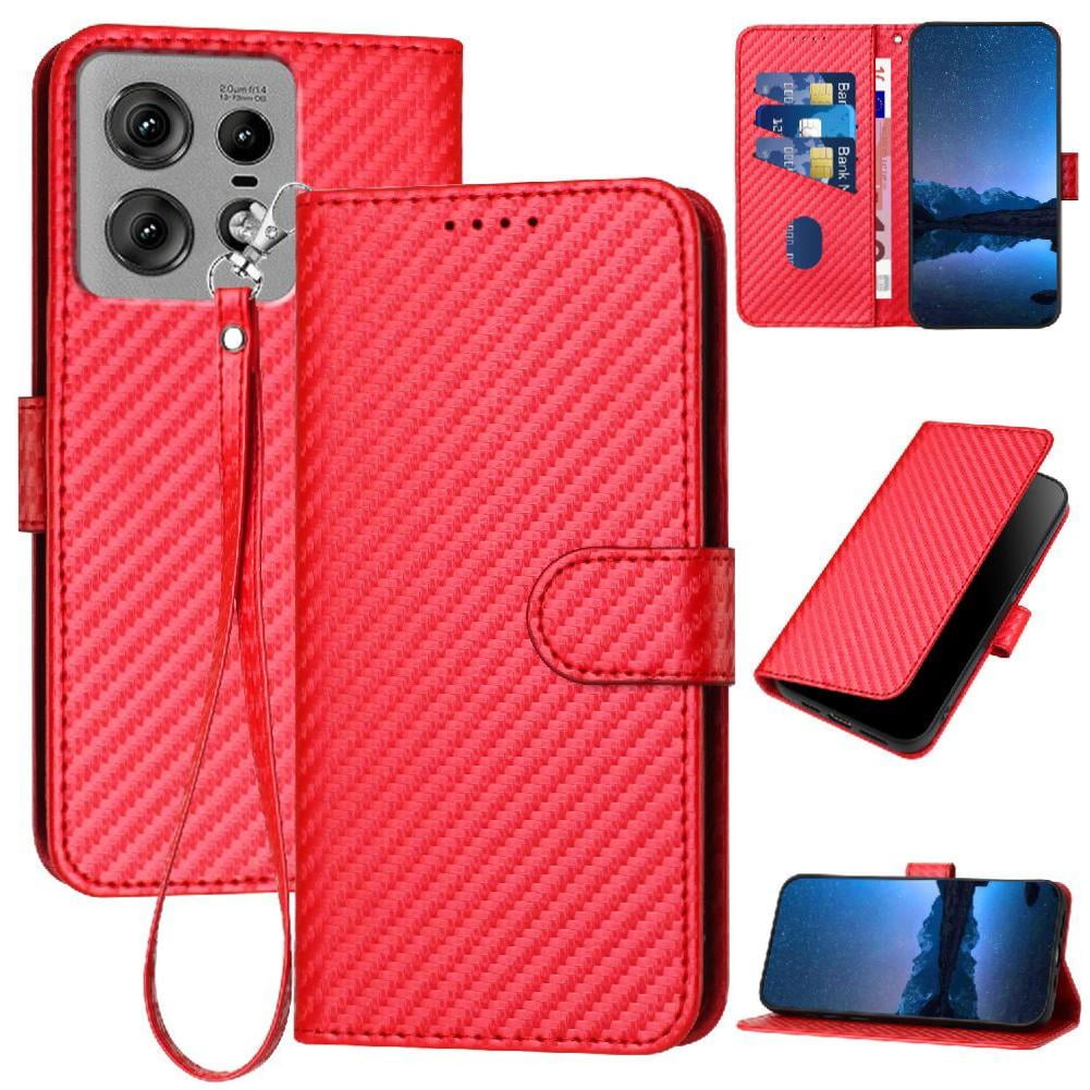 Flip Case for Motorola Edge 50 Pro Premium Leather Carbon Fiber Surface ...