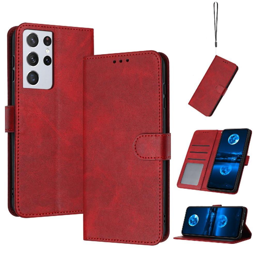 Flip Case for Samsung Galaxy S21 Ultra Pu Leather Pure Colour with ...
