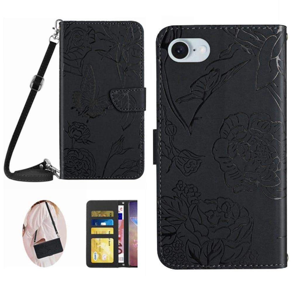 Flip Case for iphone Se4 2024 with Card Holder & Long Strap Butterflies ...