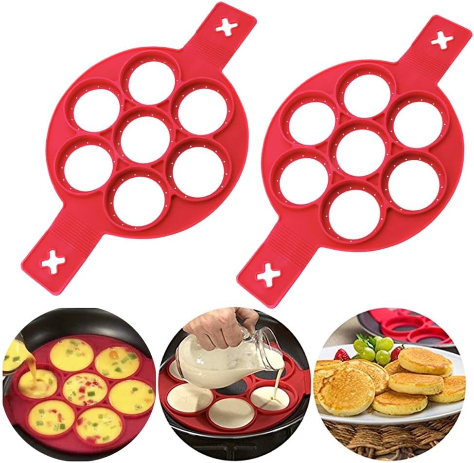 Flip Cooker Pancakes Mold,Silicone Pancake Molds 7 Circles Reusable Non ...