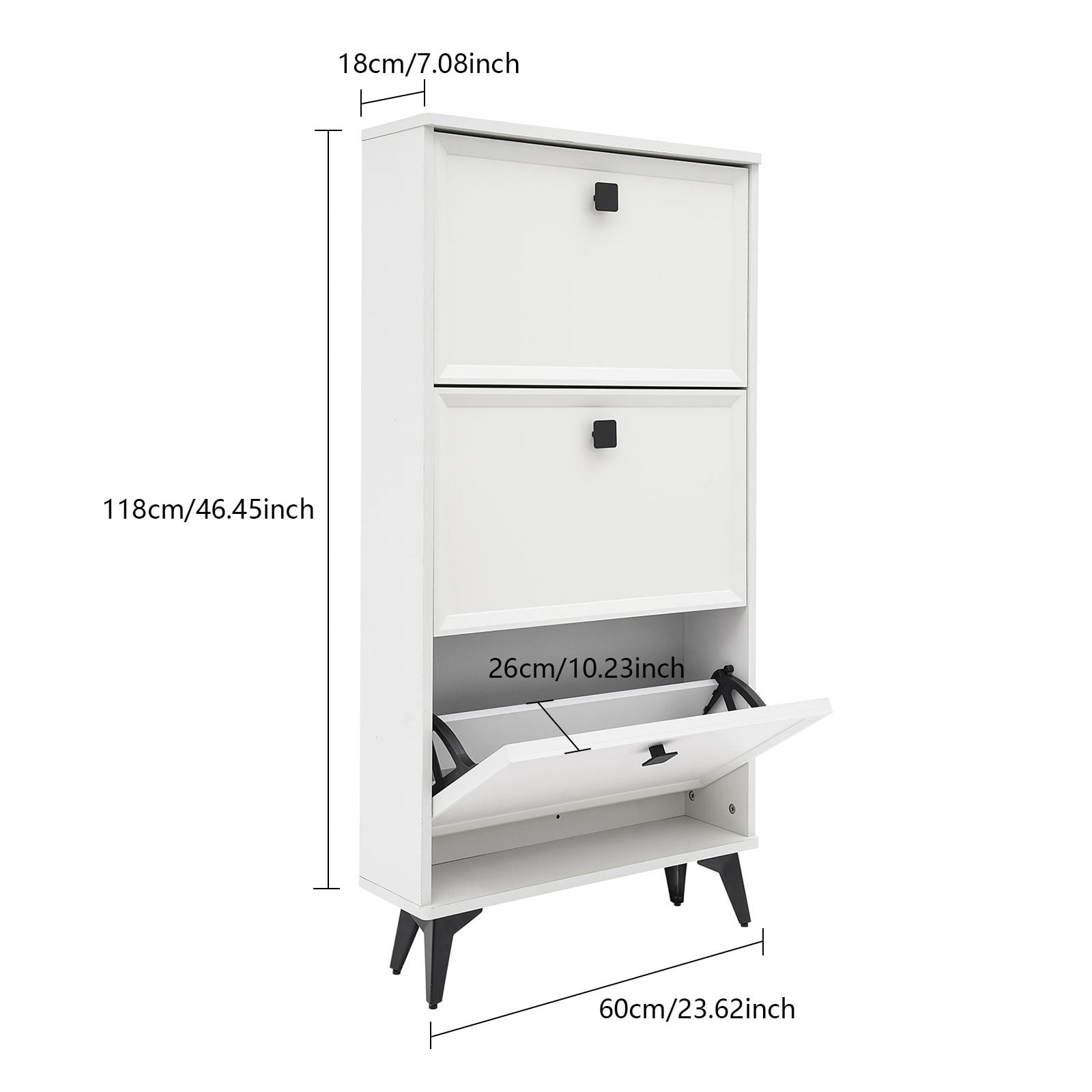 Flip Drawer Shoe Cabinet, 3-Tier Shoe Cabinet, Slim Shoe Storage ...