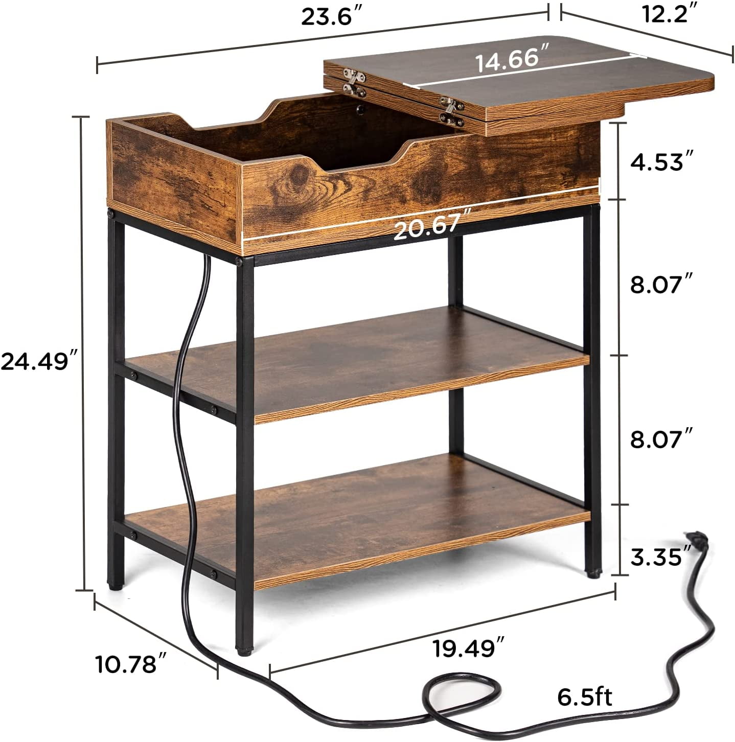 Flip End Table with Charging Station, Narrow End Table with USB-C ...