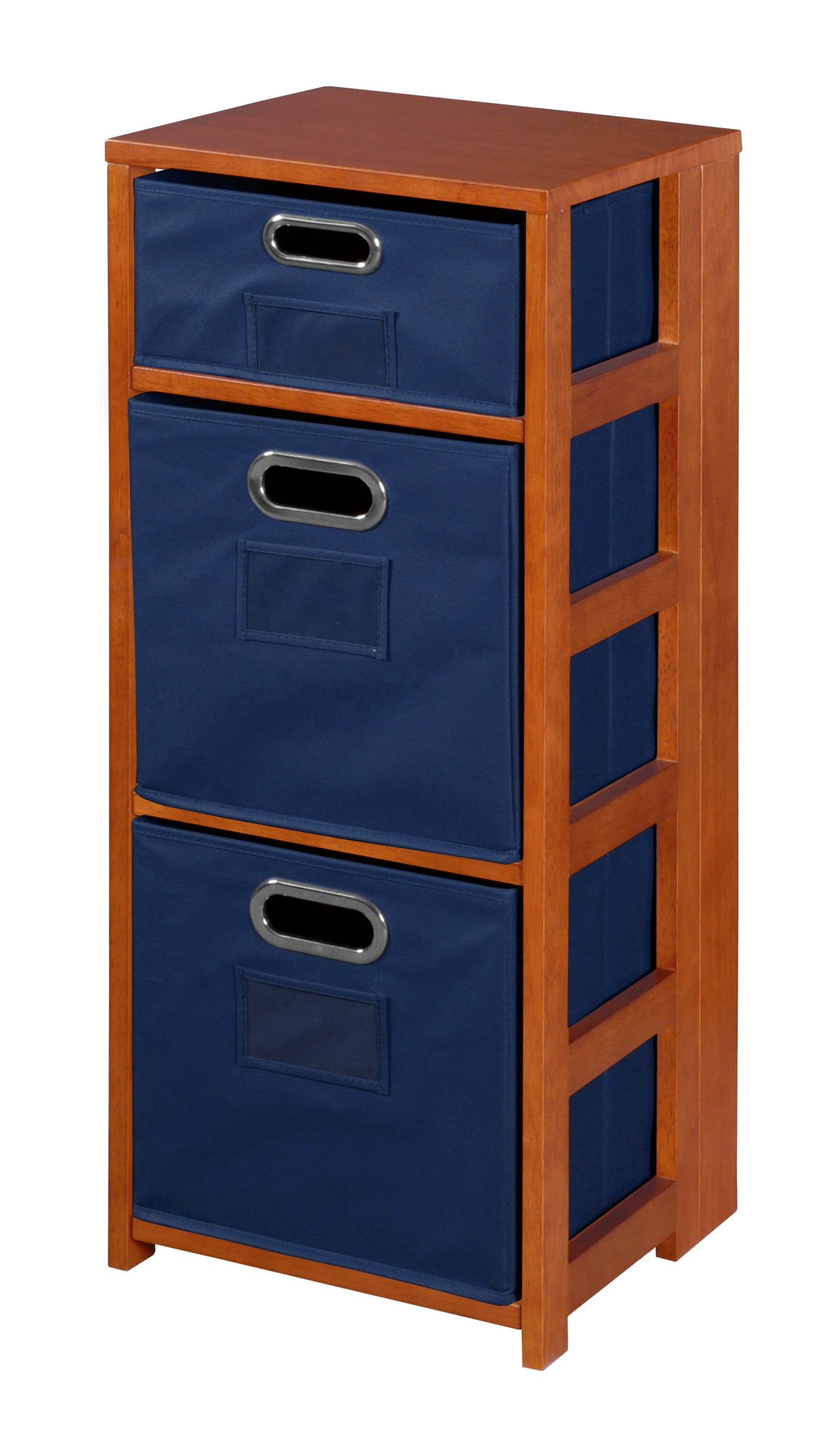 Flip Flop 34" Square Folding Bookcase with Folding Fabric Bins- Cherry ...