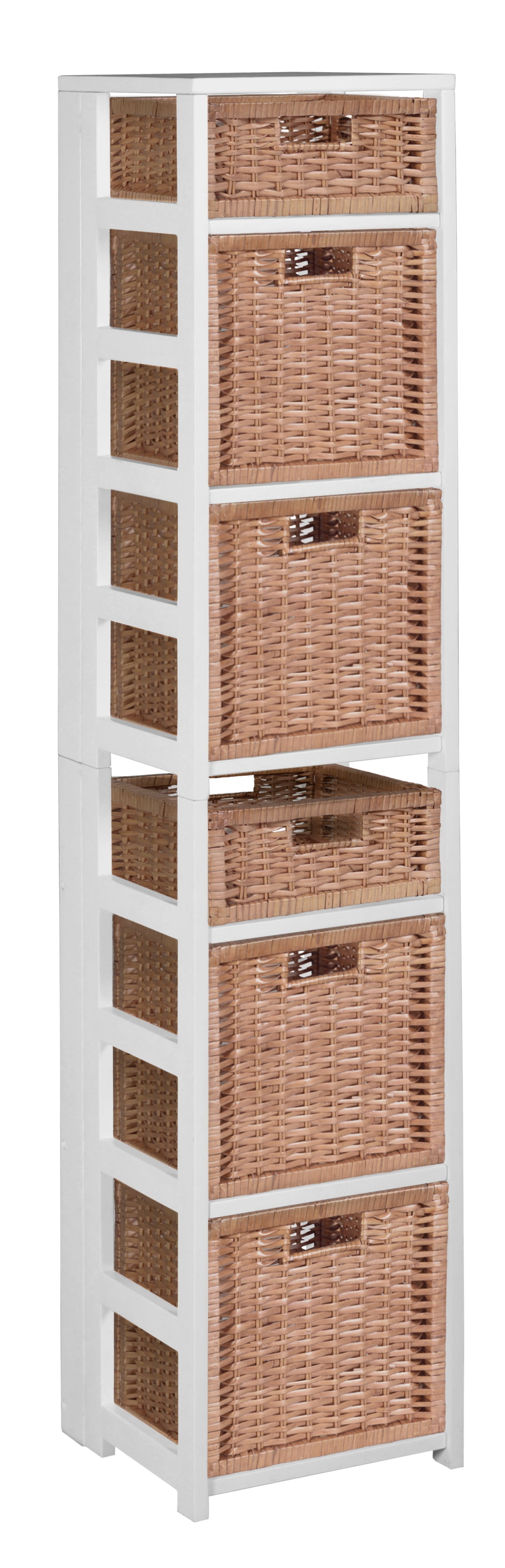 Flip Flop 67 in. Square Folding Bookcase w/ Wicker Bins- White/Natural ...