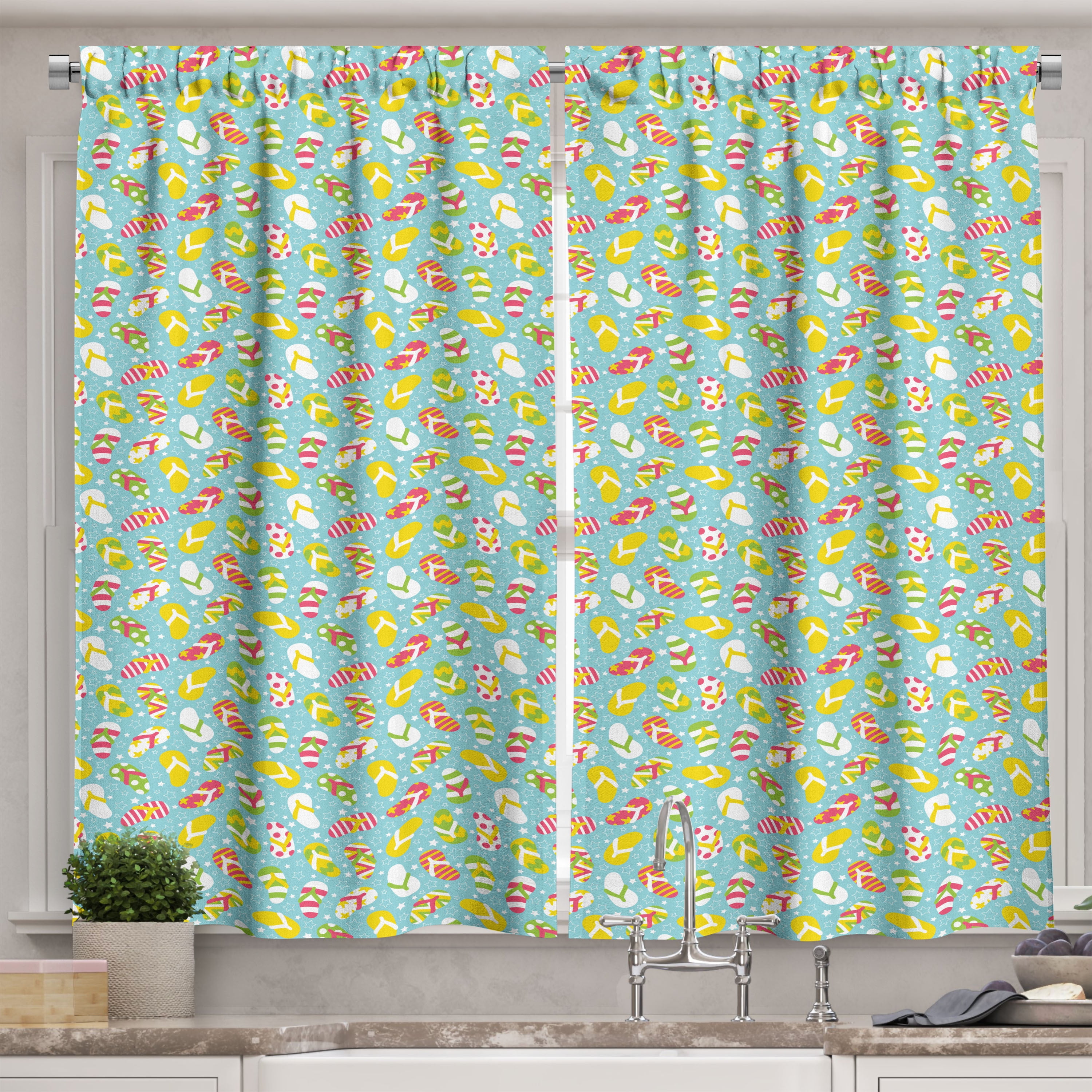 Flip Flop Curtains 2 Panels Set, Colorful and Different Patterned ...